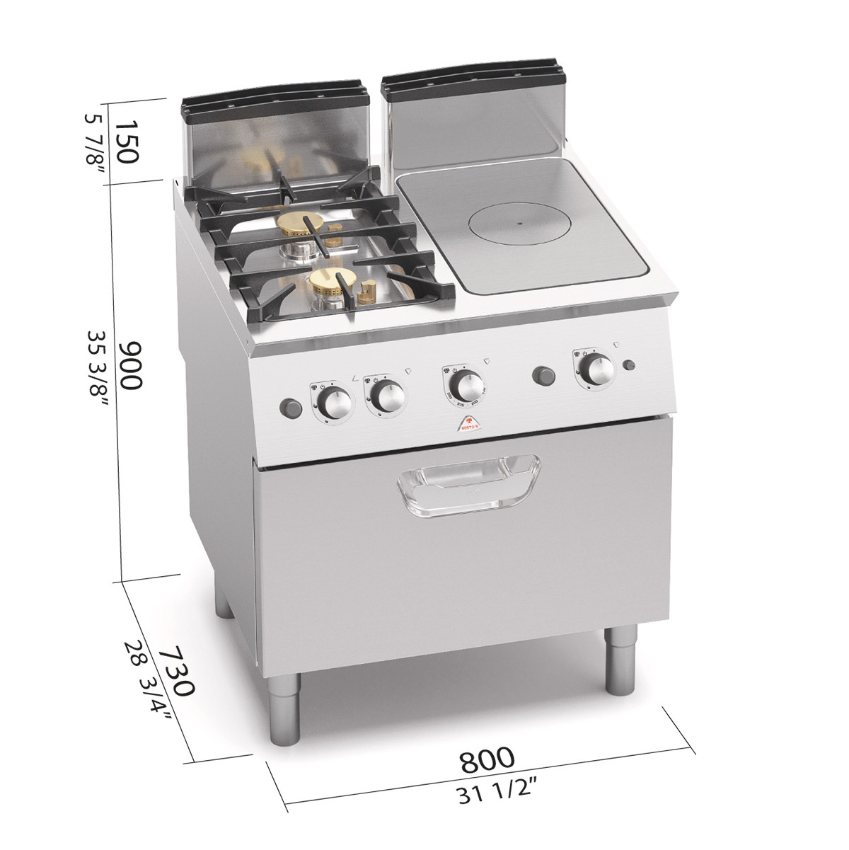 GAS SOLID TOP + 2 OPEN BURNERS WITH 2/1 GAS OVEN - 07874000 ...